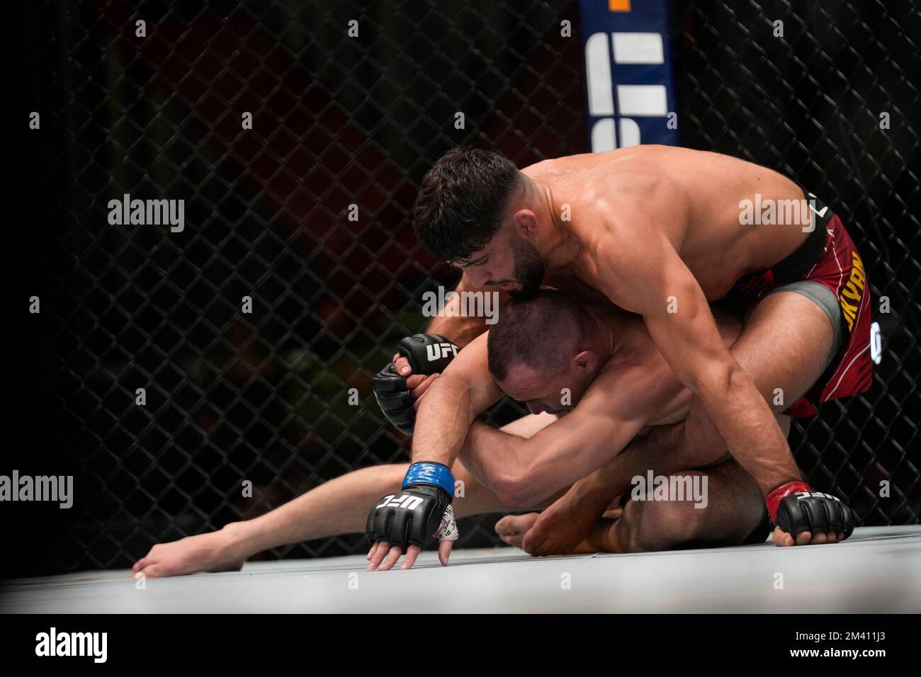 LAS VEGAS, NV - DECEMBER 17: (R-L) Arman Tsarukyan controls the body of ...