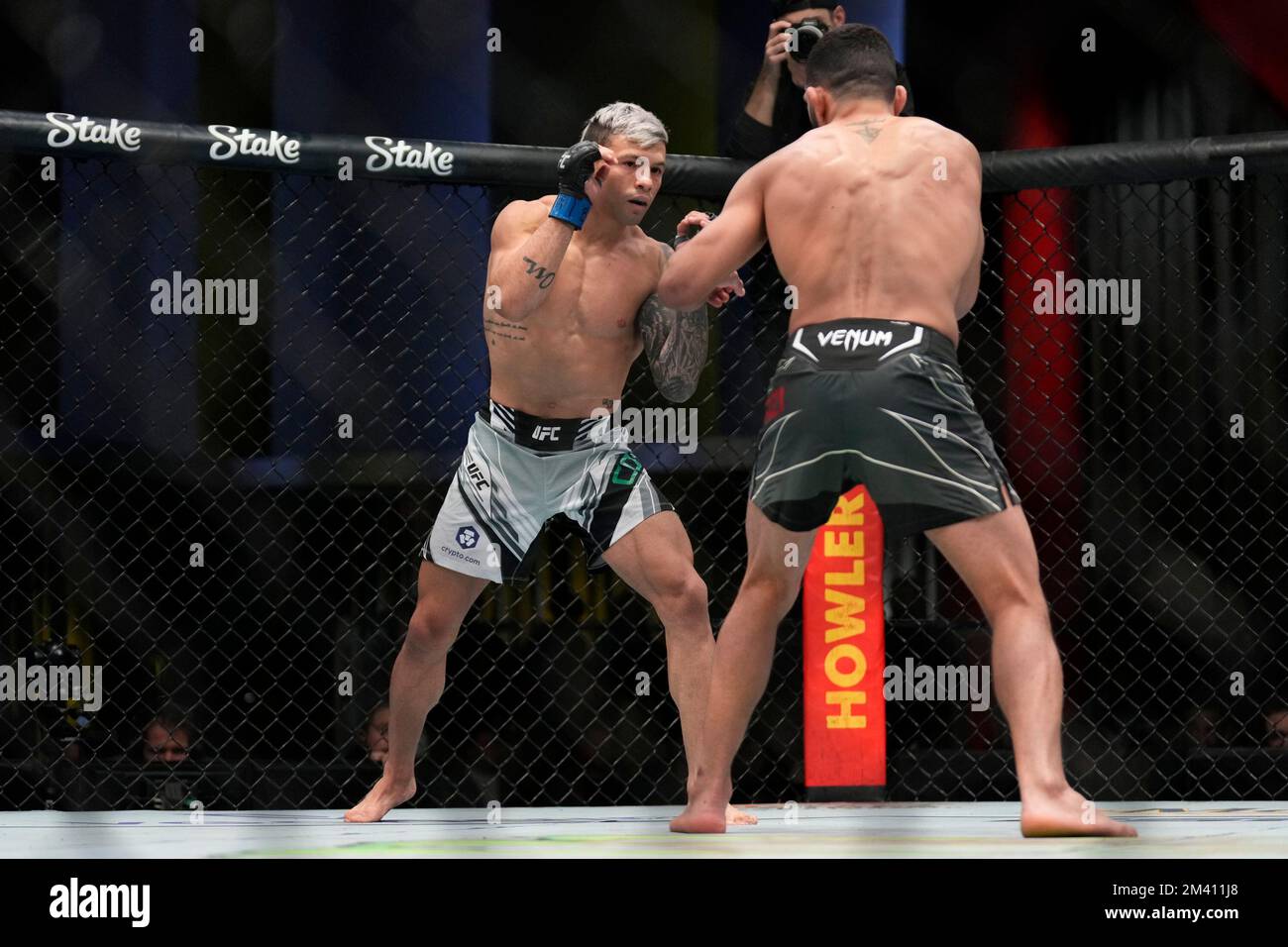 LAS VEGAS, NV - DECEMBER 17: (R-L) Amir Albazi battles Alessandro Costa ...
