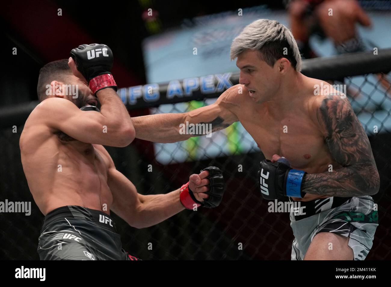 LAS VEGAS, NV - DECEMBER 17: (R-L) Alessandro Costa punches Amir Albazi ...