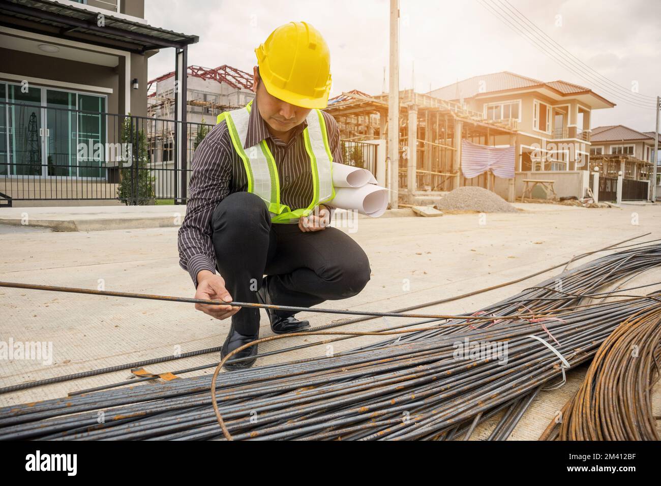 Asian business man construction engineer worker in protective helmet ...