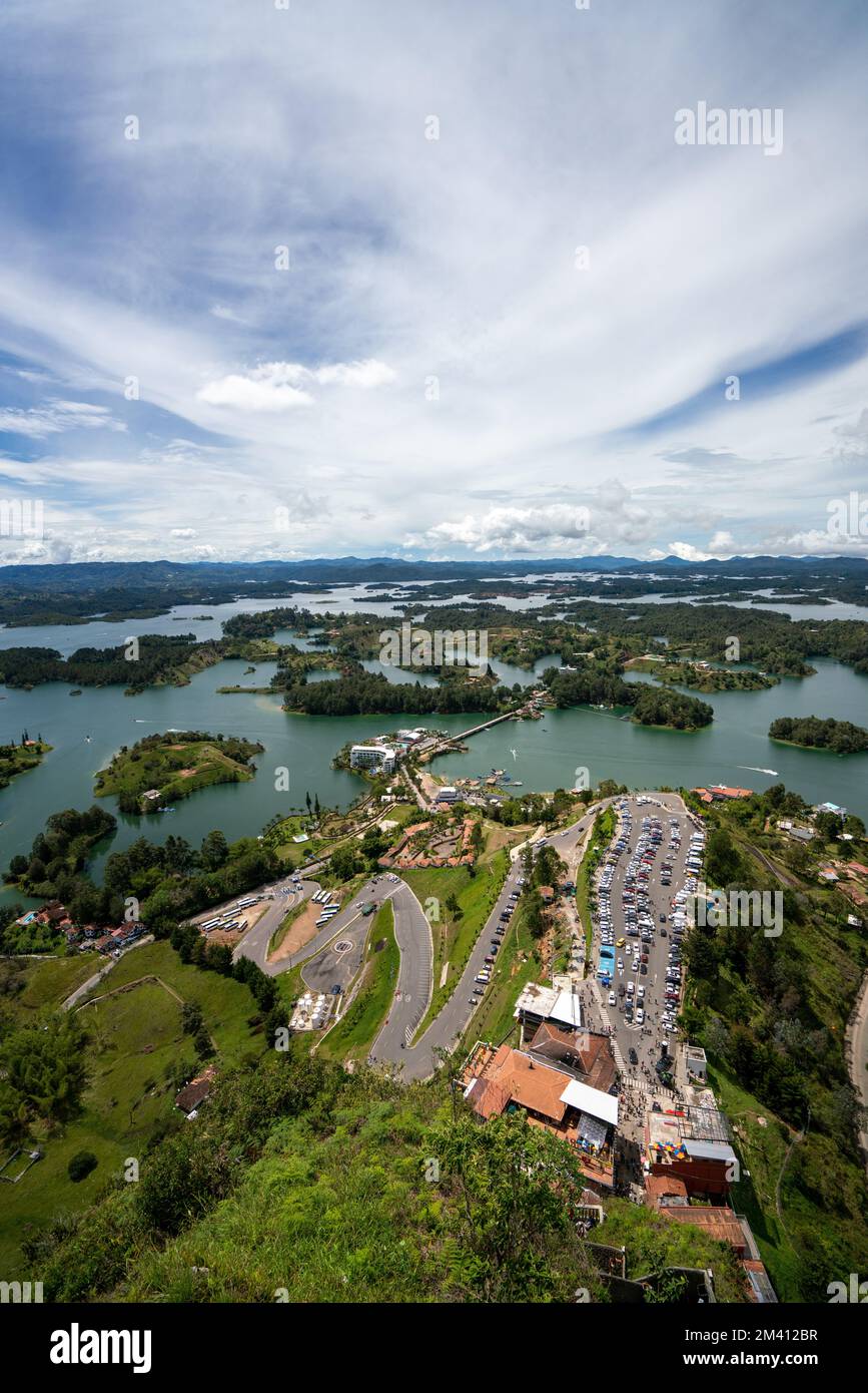 A bird's eye view of Piedra de Guatape of Antioquia, Colombia under a ...