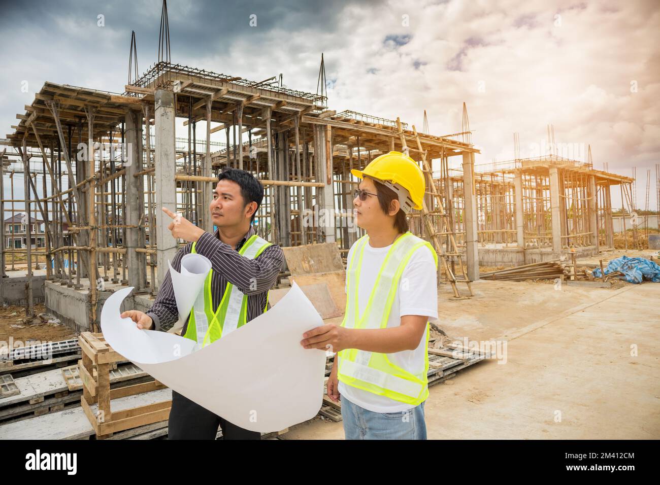 Asian business man construction manager and engineer worker in ...