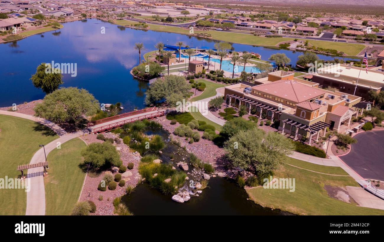 A bird's eye view of Estrella Mountain ranch, Community Center and High ...