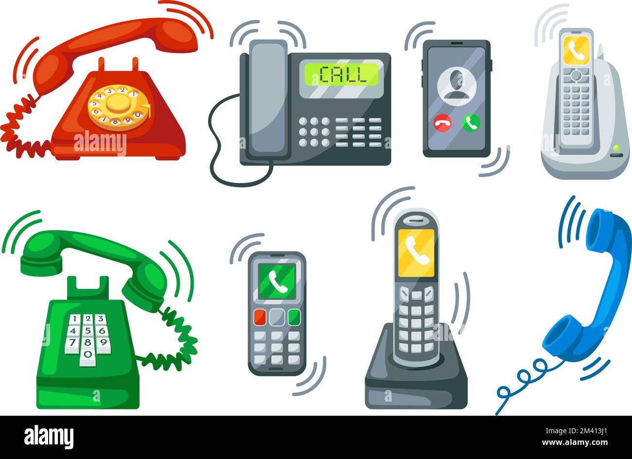 Ringing telephone. Old telephone ring with handset, incoming call on ...