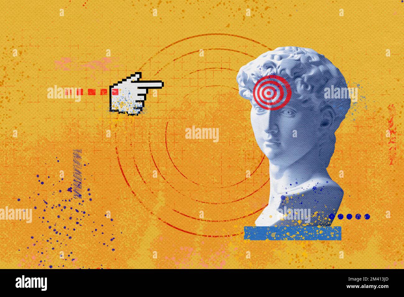 Collage creative finger cursor points to a target Stock Photo - Alamy