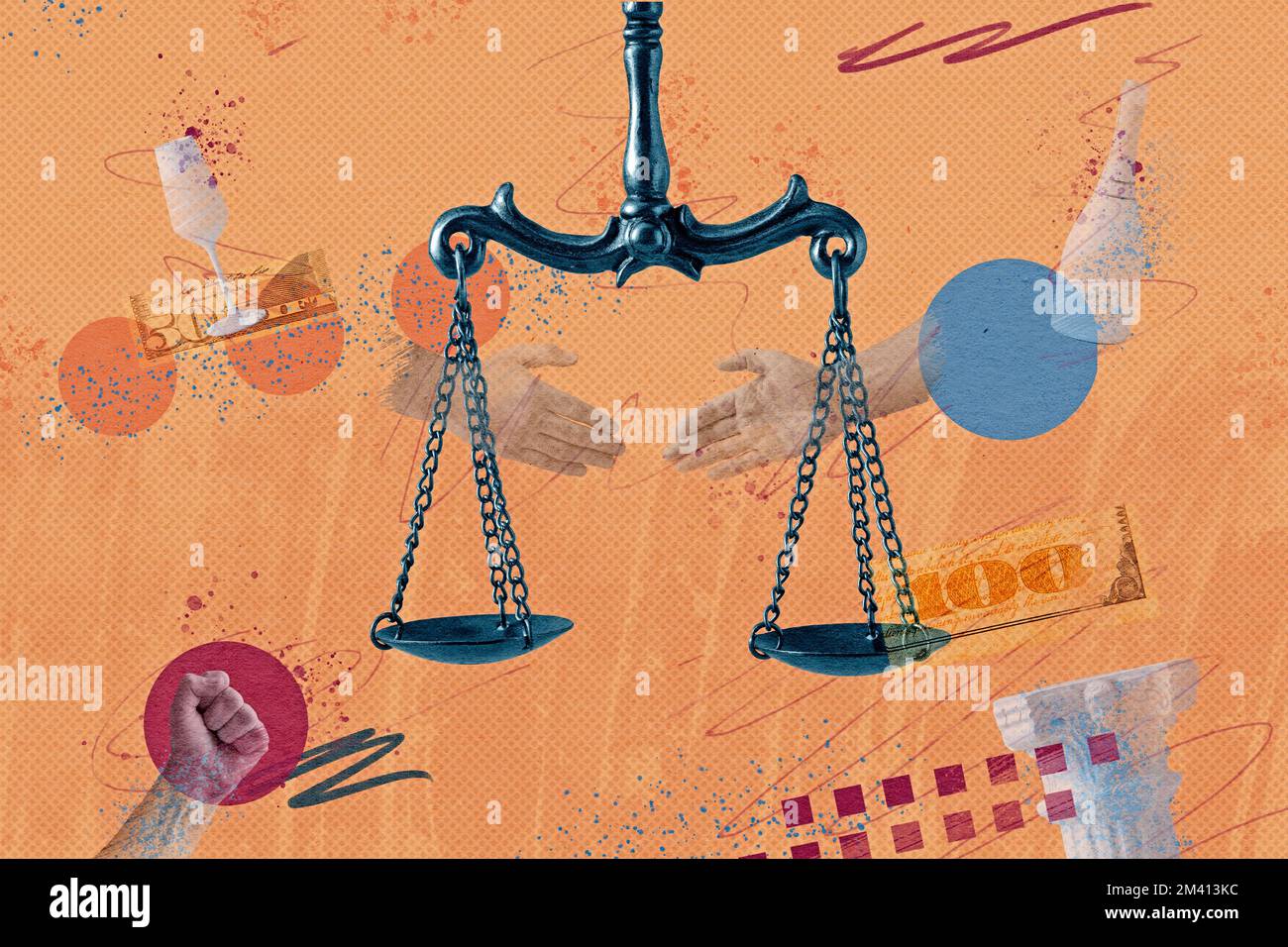 Creative collage with the scales of justice Stock Photo - Alamy