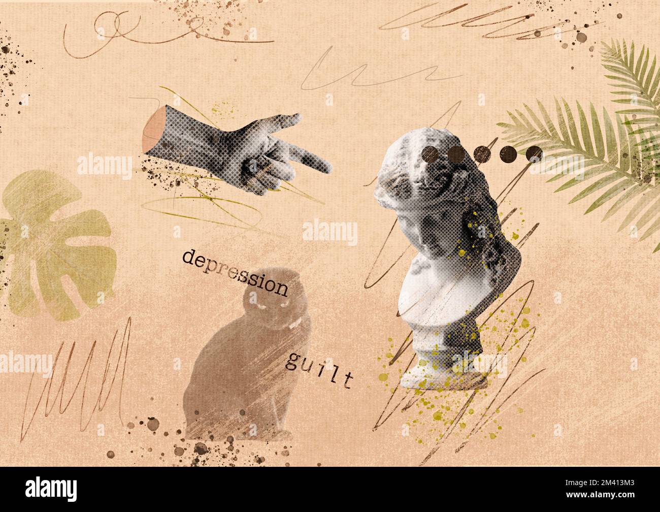 Hand finger pointer to a sad antique statue Stock Photo - Alamy