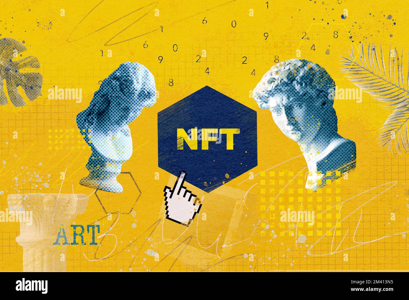 NFT token and blockchain concept with statues Stock Photo - Alamy