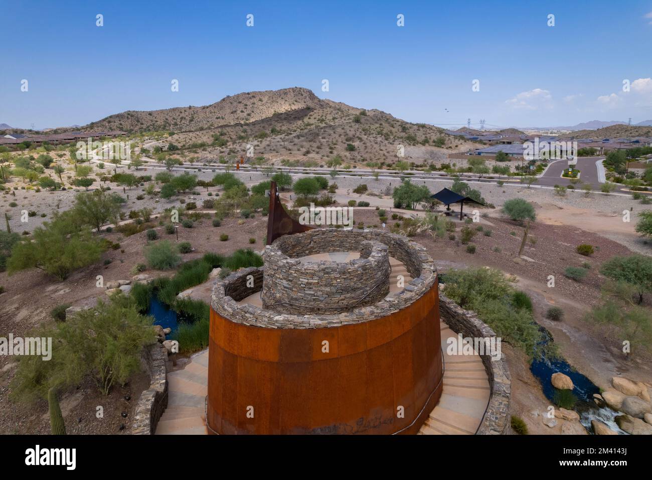 An aerial view of Estrella Star Tower in the countryside in Goodyear ...