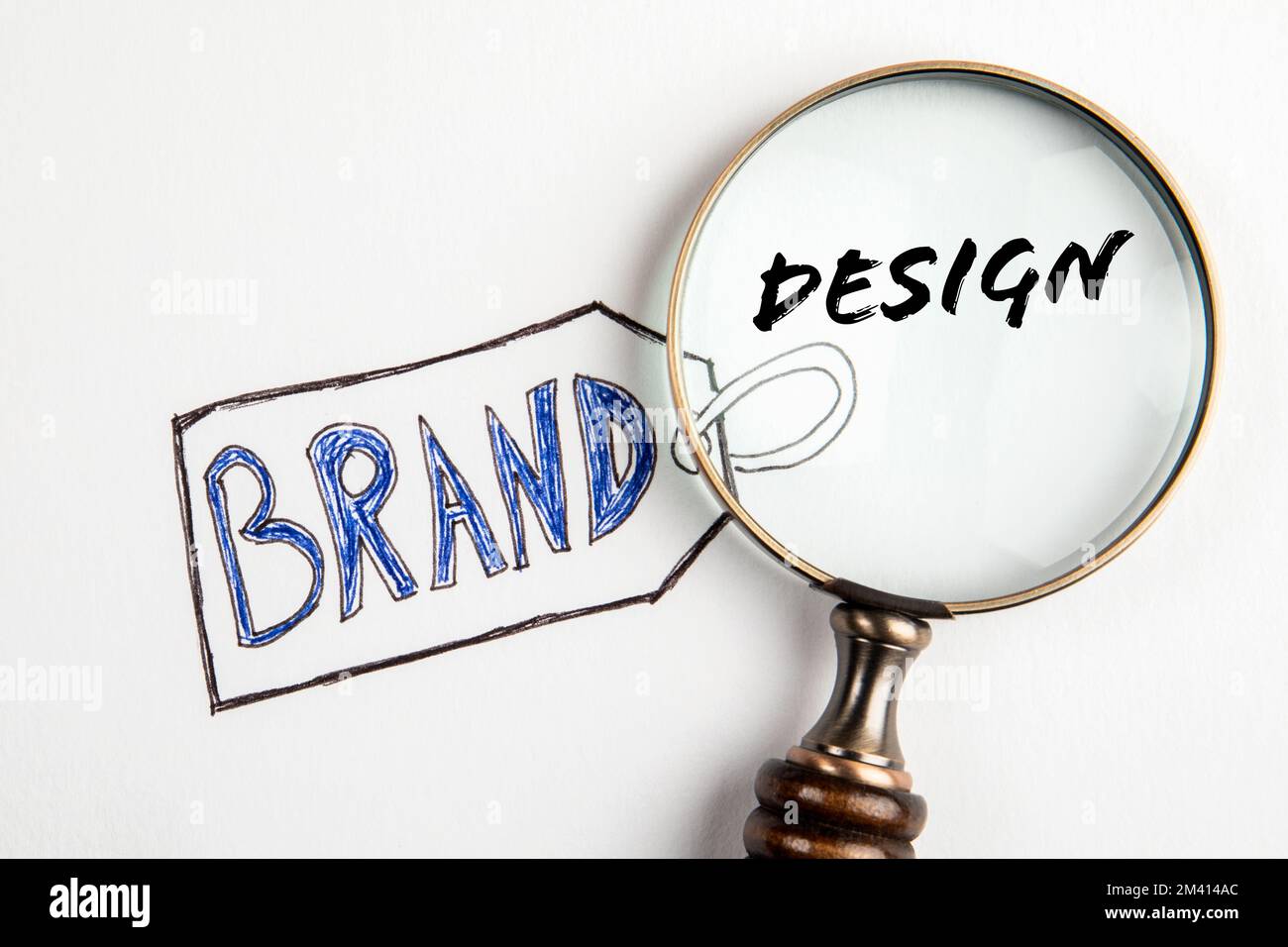Brand Design concept. Magnifying glass on a white background Stock ...