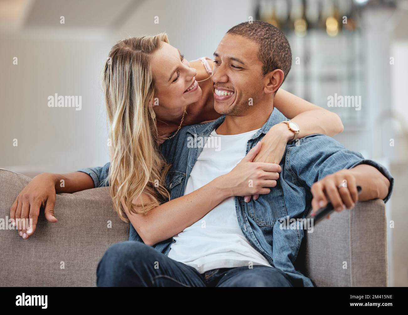 Lovely young couple talking hugging hi-res stock photography and images ...