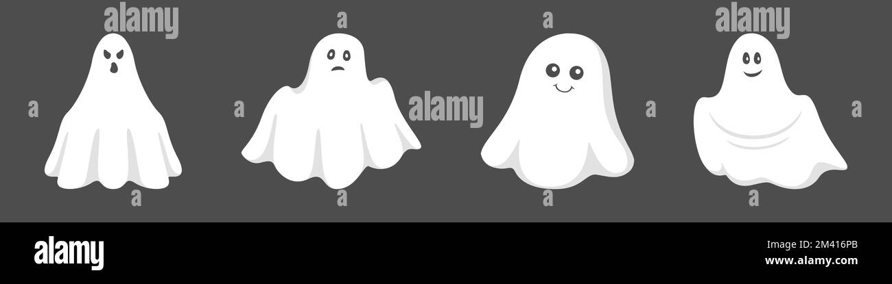 White ghosts on black background. Vector illustration Stock Vector ...