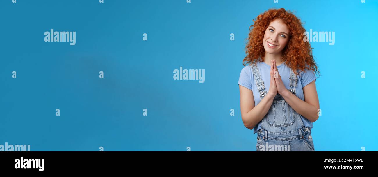 Girl Acting Like Nun Redhead Cute Curly Female Press Palms Together