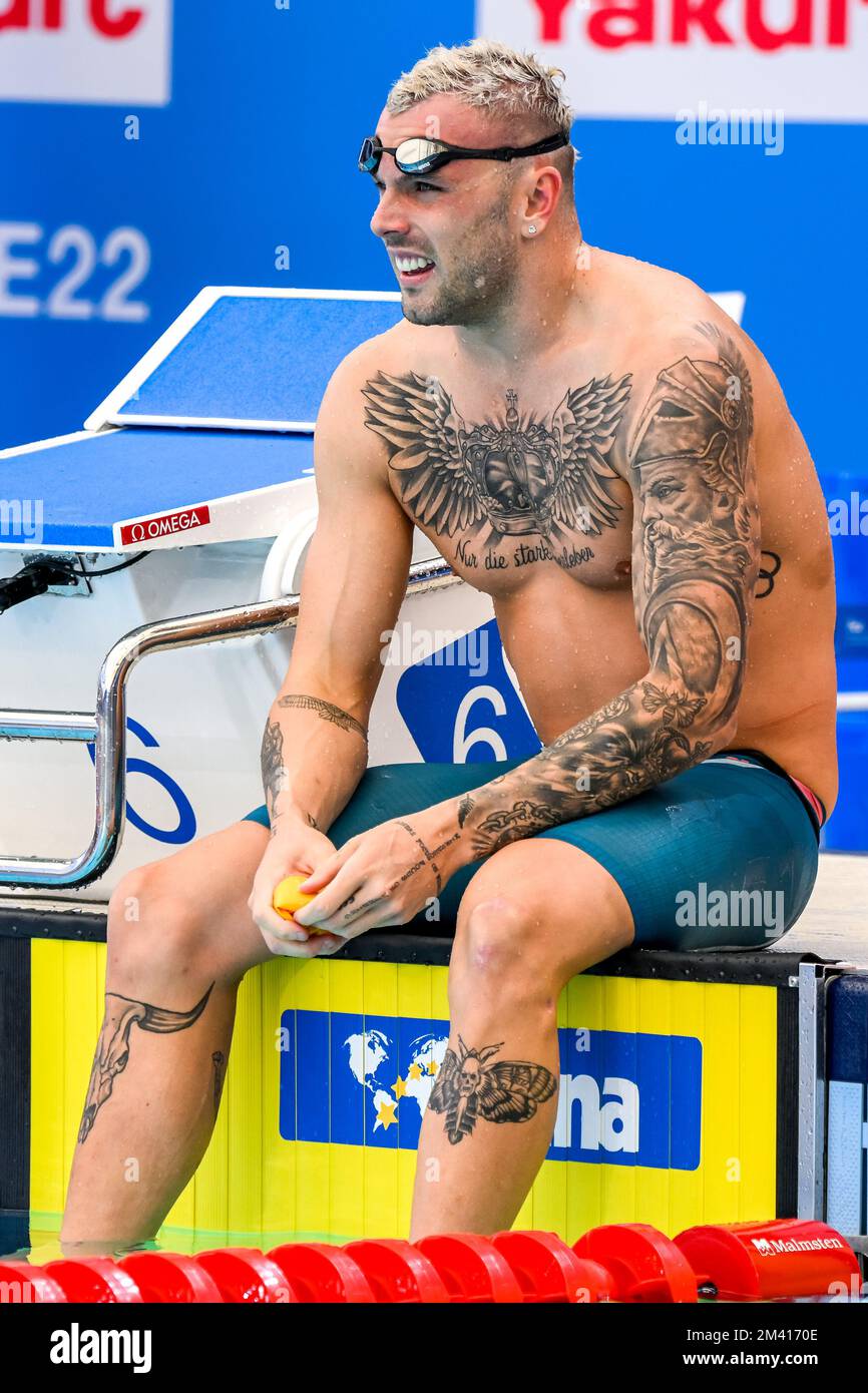 Melbourne, Australia. 18th Dec, 2022. Kyle Chalmers of Australia reacts ...