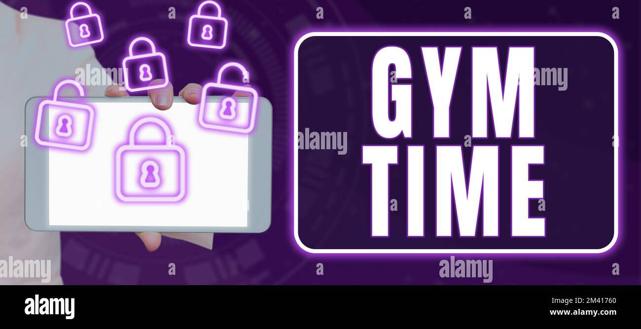 Writing displaying text Gym Time. Concept meaning a motivation to start ...