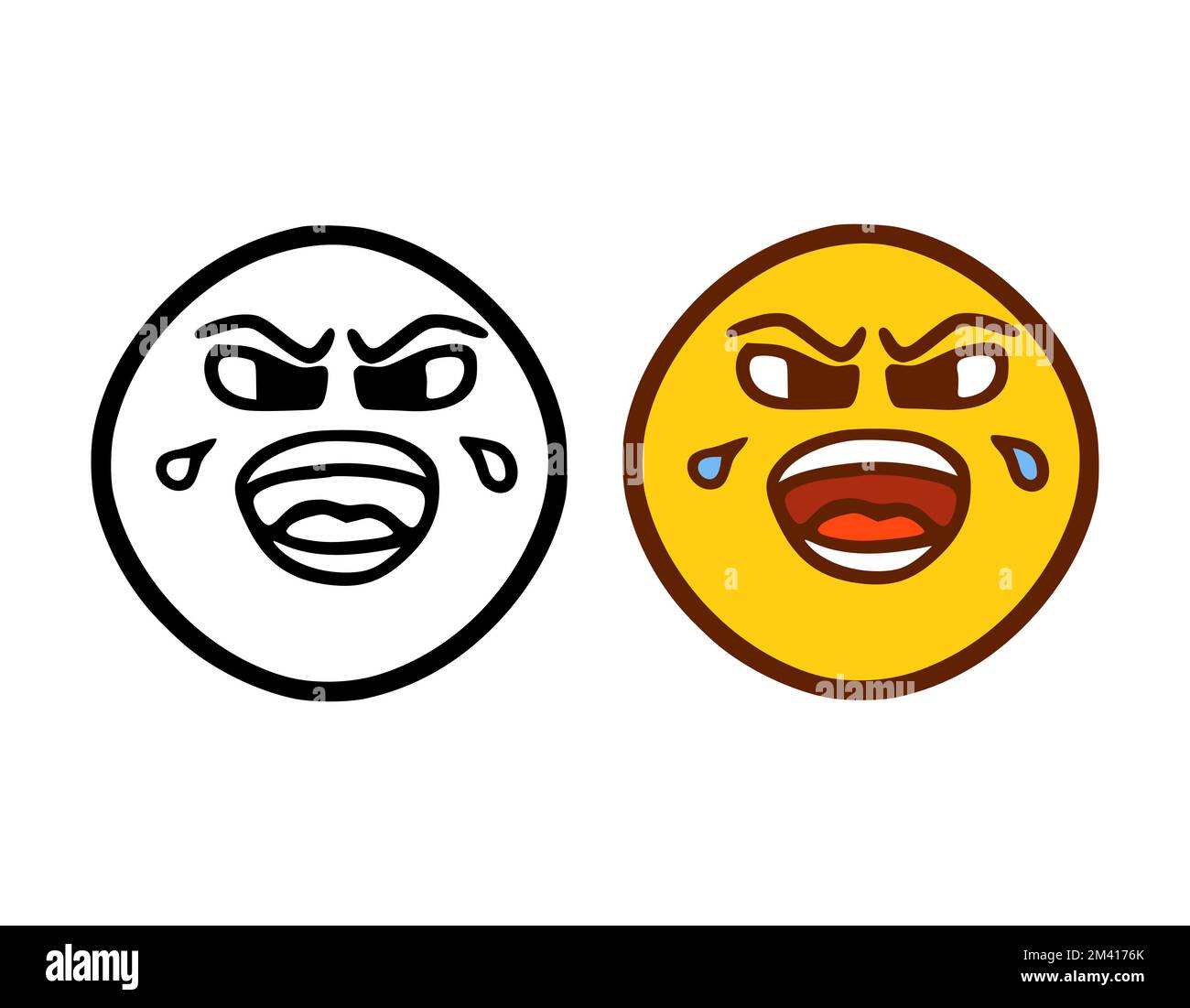 Angry and evil emoticon in doodle style isolated on white background ...