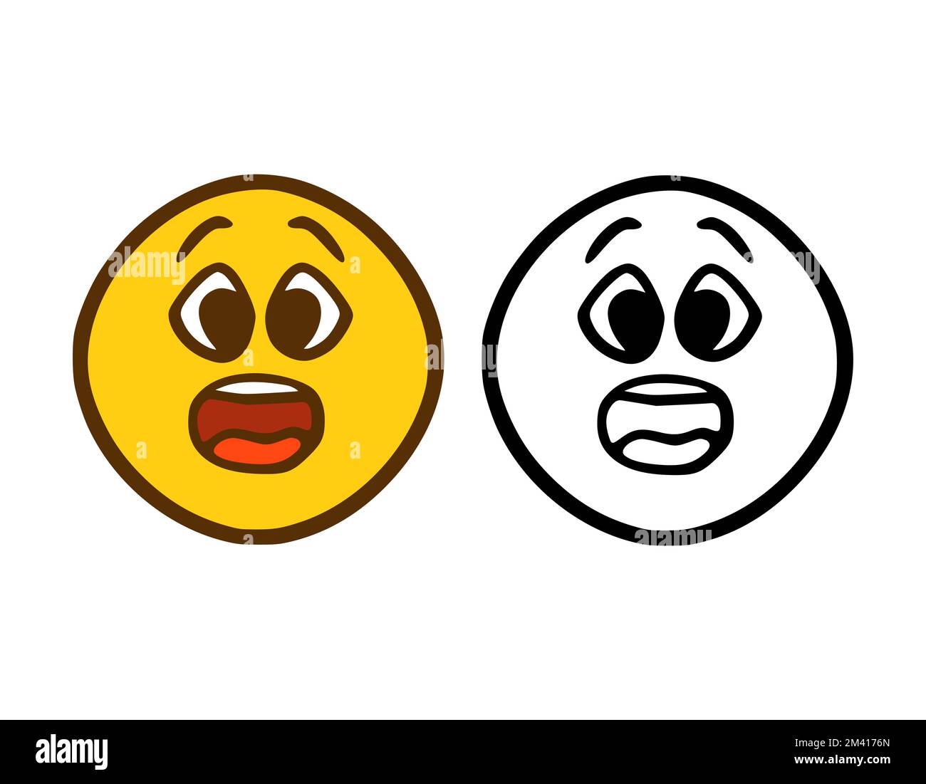 Frightened face emoticon in doodle style isolated on white background ...