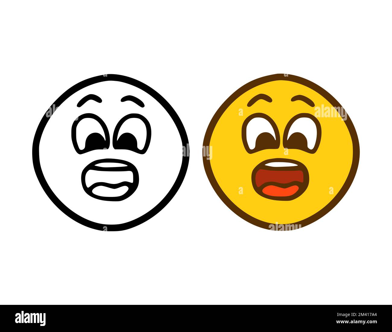 Frightened face emoticon in doodle style isolated on white background ...