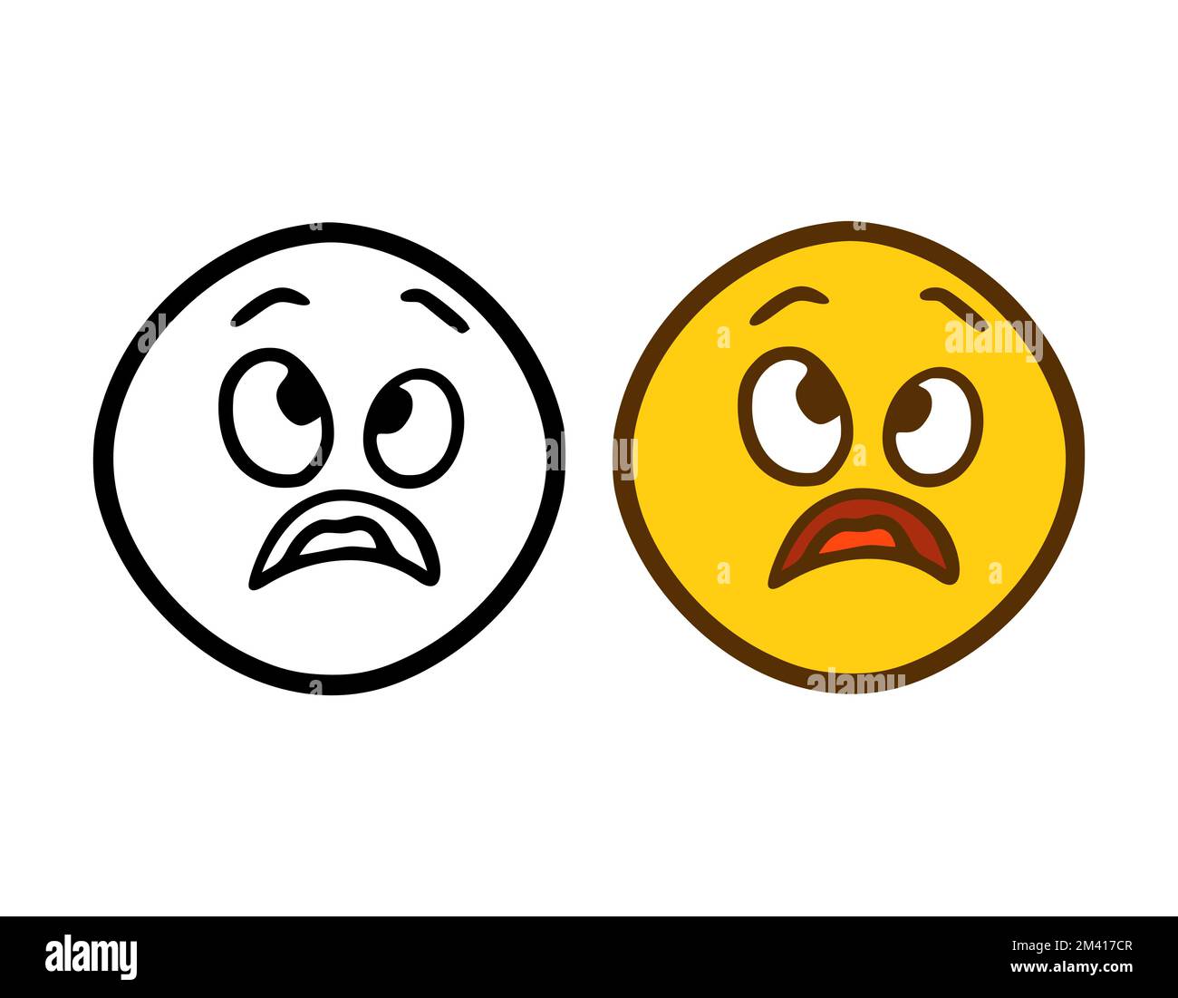 Frightened face emoticon in doodle style isolated on white background ...