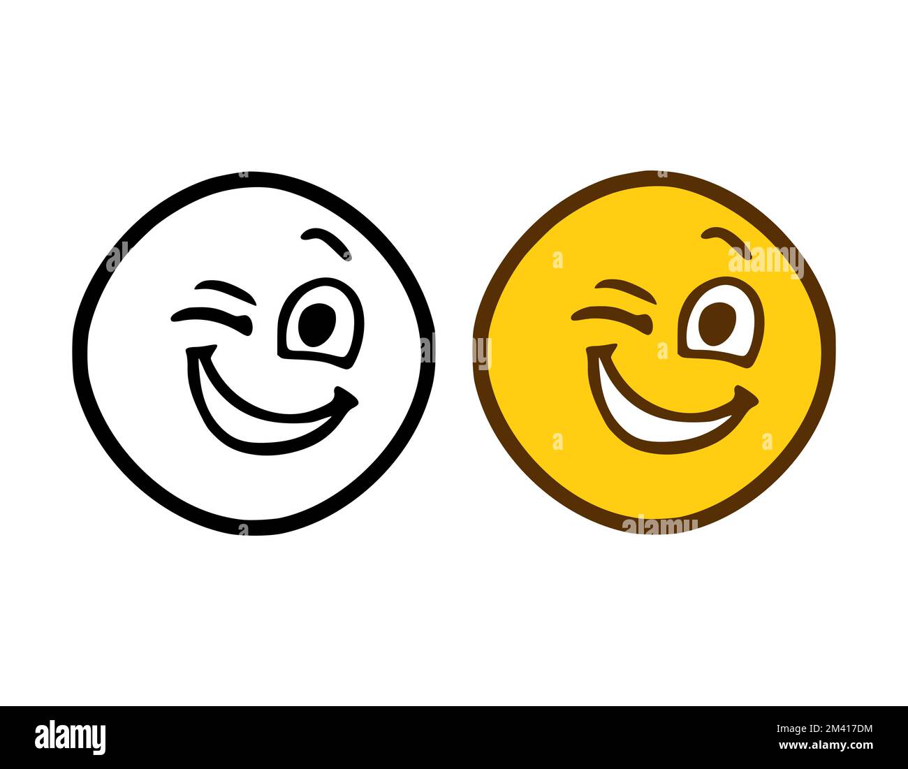 Winking emoticon in doodle style isolated on white background Stock ...