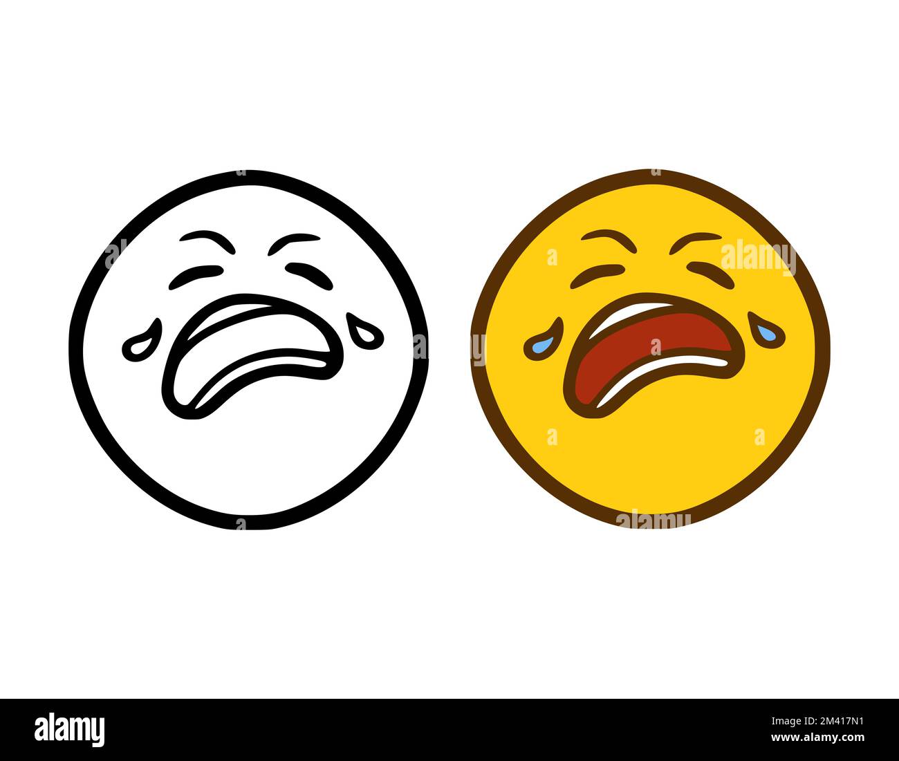 Crying emoticon in doodle style isolated on white background Stock ...