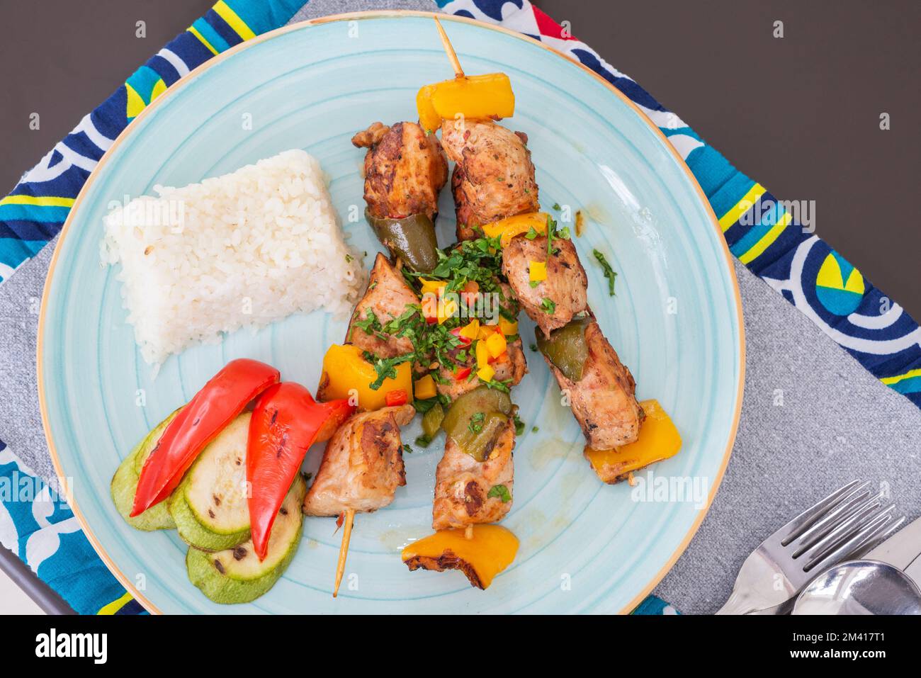 Chicken shish kebab a la carte meal with steamed white rice at ...