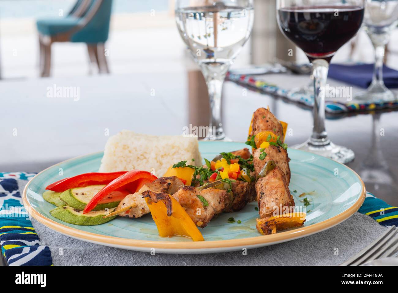 Chicken shish kebab a la carte meal with steamed white rice at ...
