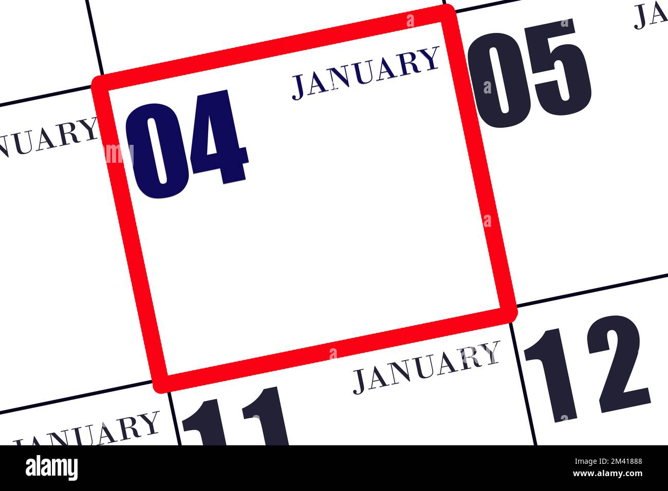 Date 4 January in a frame on the calendar, mockup, copy space. Calendar ...