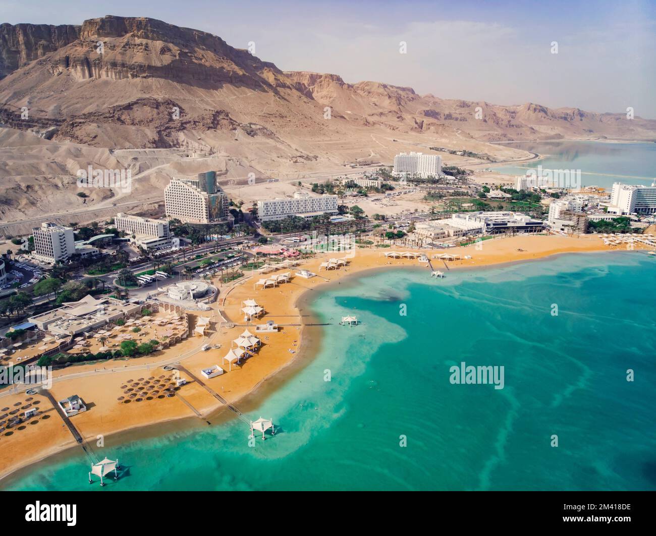 view of the beach at resort village of Ein Bokek. the view from the top. aerial view Stock Photo ...