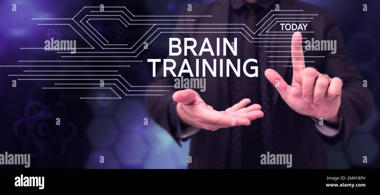 Hand writing sign Brain Training. Business idea mental activities to ...