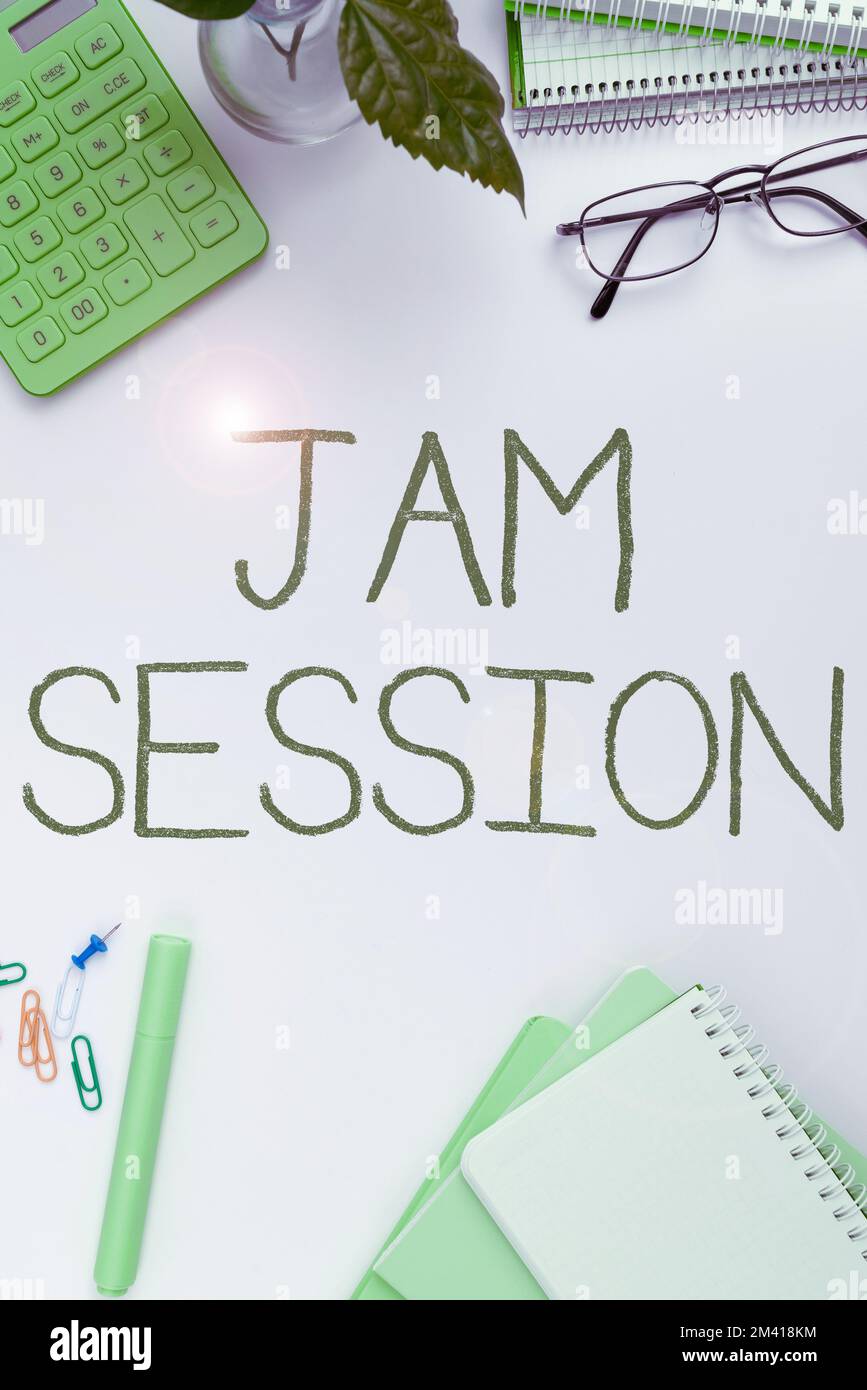 Conceptual caption Jam Session. Business idea impromptu performance by ...