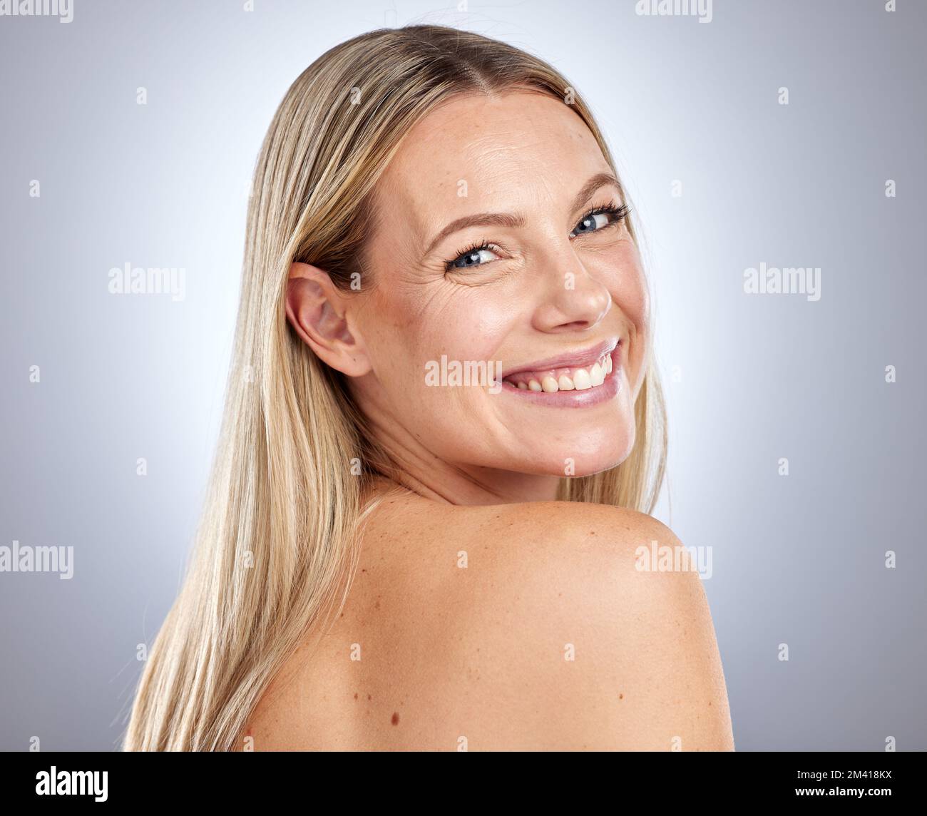 Happy, health and hair care portrait of woman with natural skincare ...