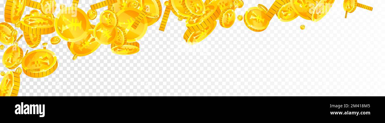 Chinese yuan coins falling. Scattered gold CNY coins. China money ...