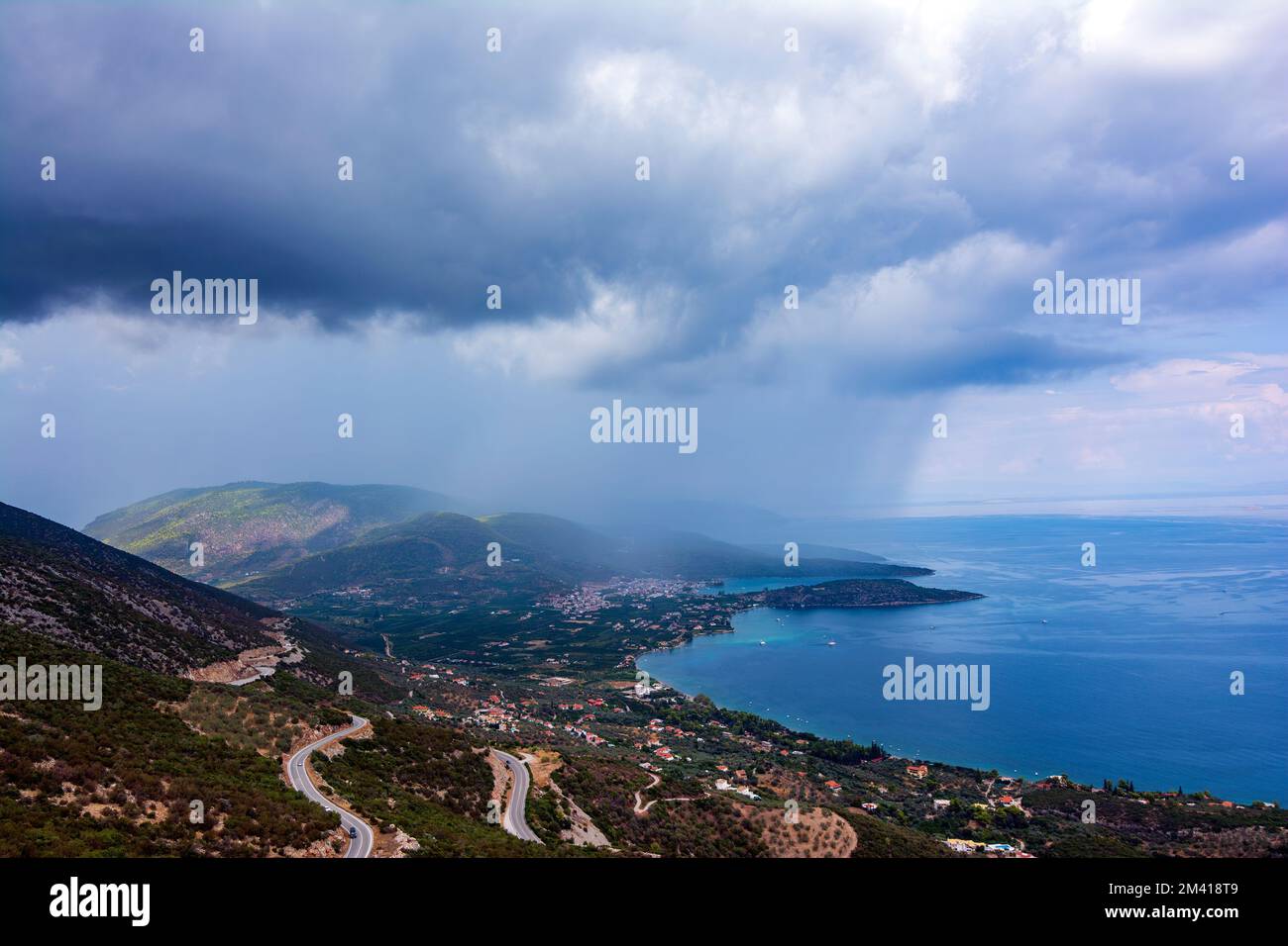 Panoramic view of the Saronic Gulf and the city of Palaia Epidavros on ...