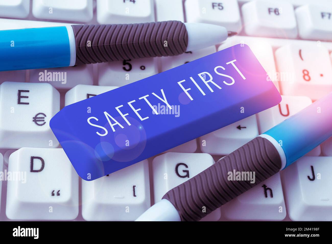 Hand writing sign Safety First. Word Written on Avoid any unnecessary ...