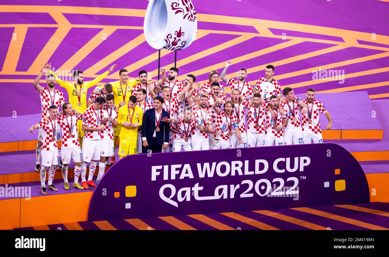 Doha, Qatar. 17th Dec, 2022. The Croatian team celebrates third place ...