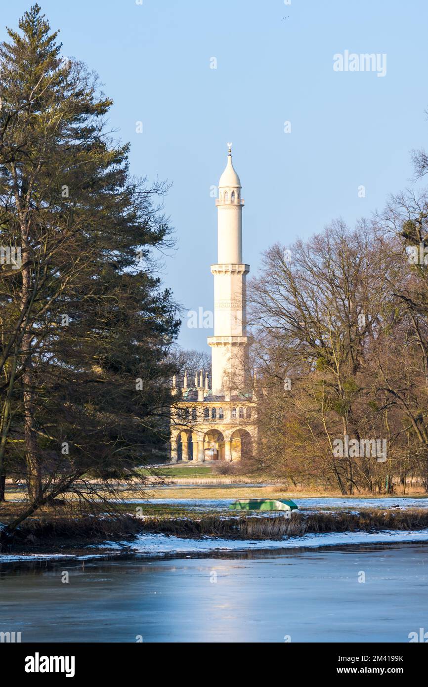 Minaret at Lednice castle, Czech Republic UNESCO historical place, the ...