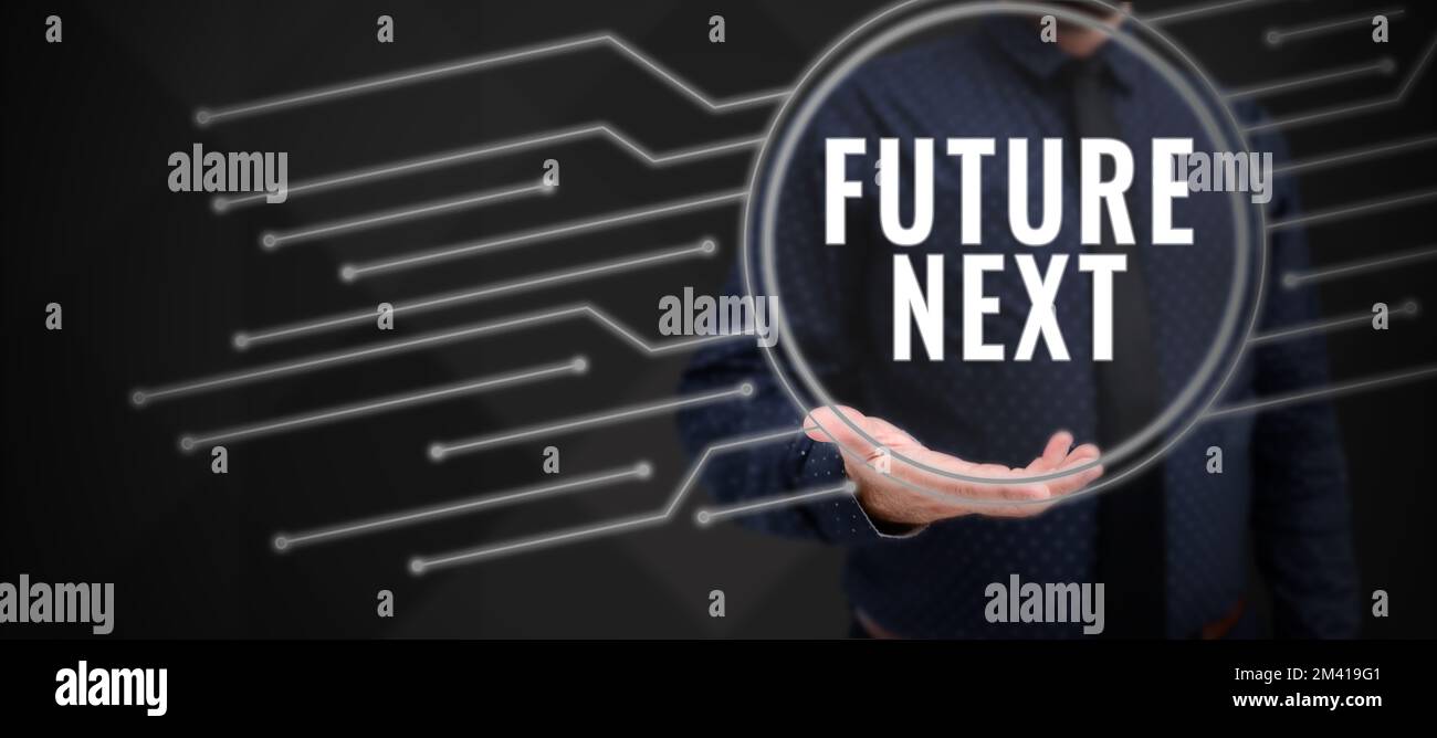 Conceptual caption Future Next. Word Written on something expected in ...