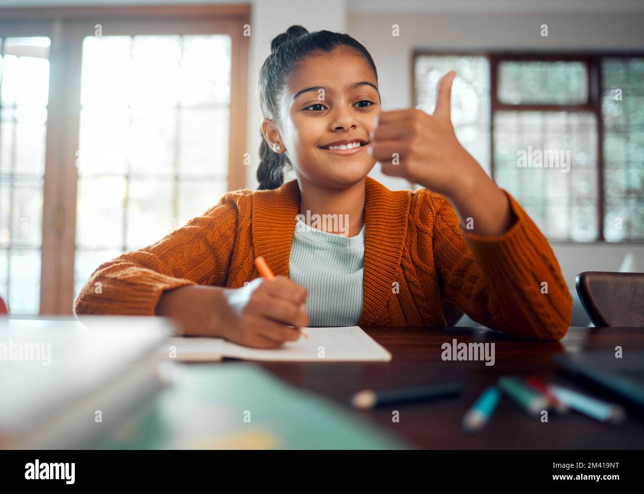 Student, school and education, girl with math homework and counting ...