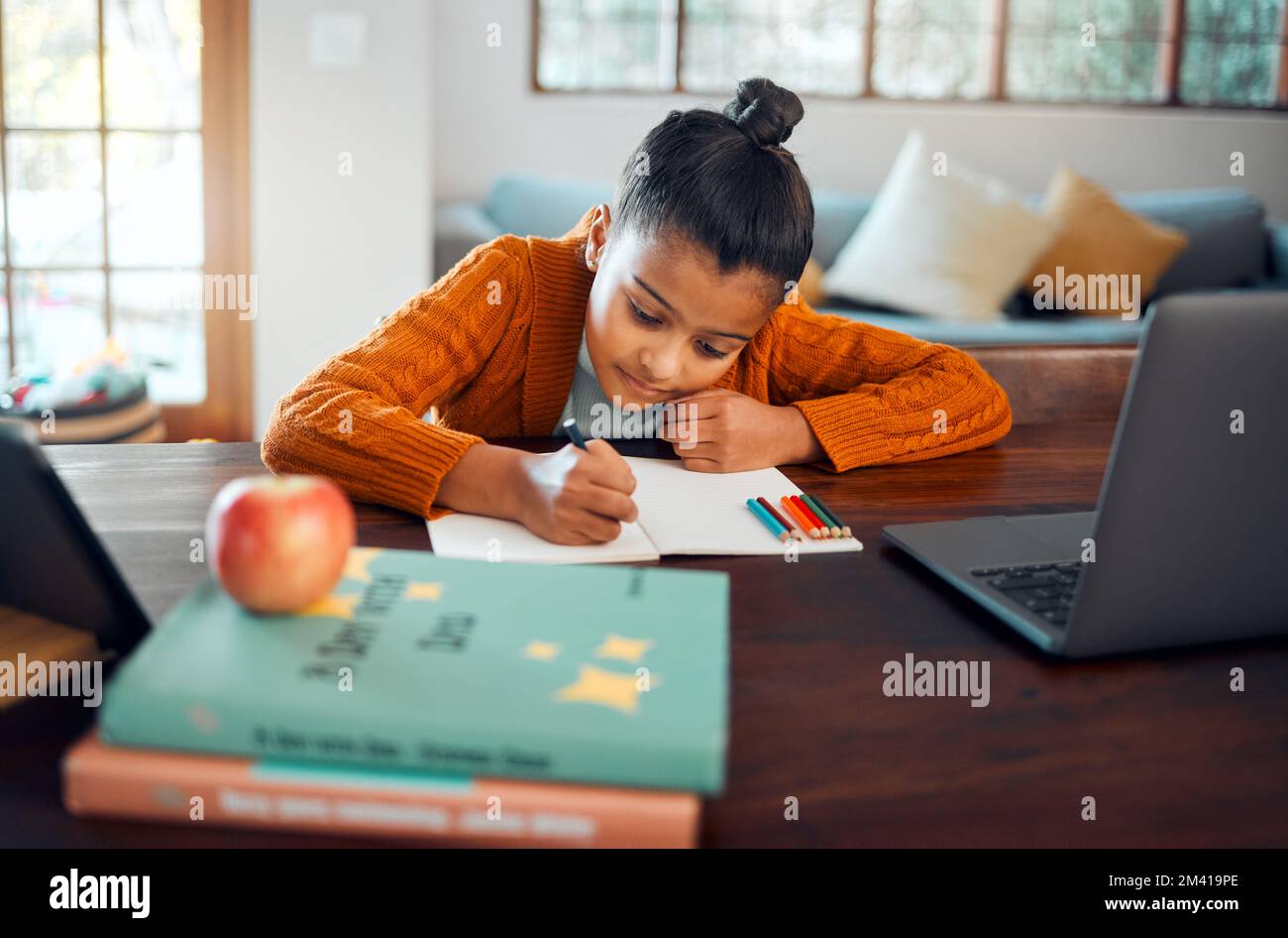 Education, home school and distance learning with a student girl ...