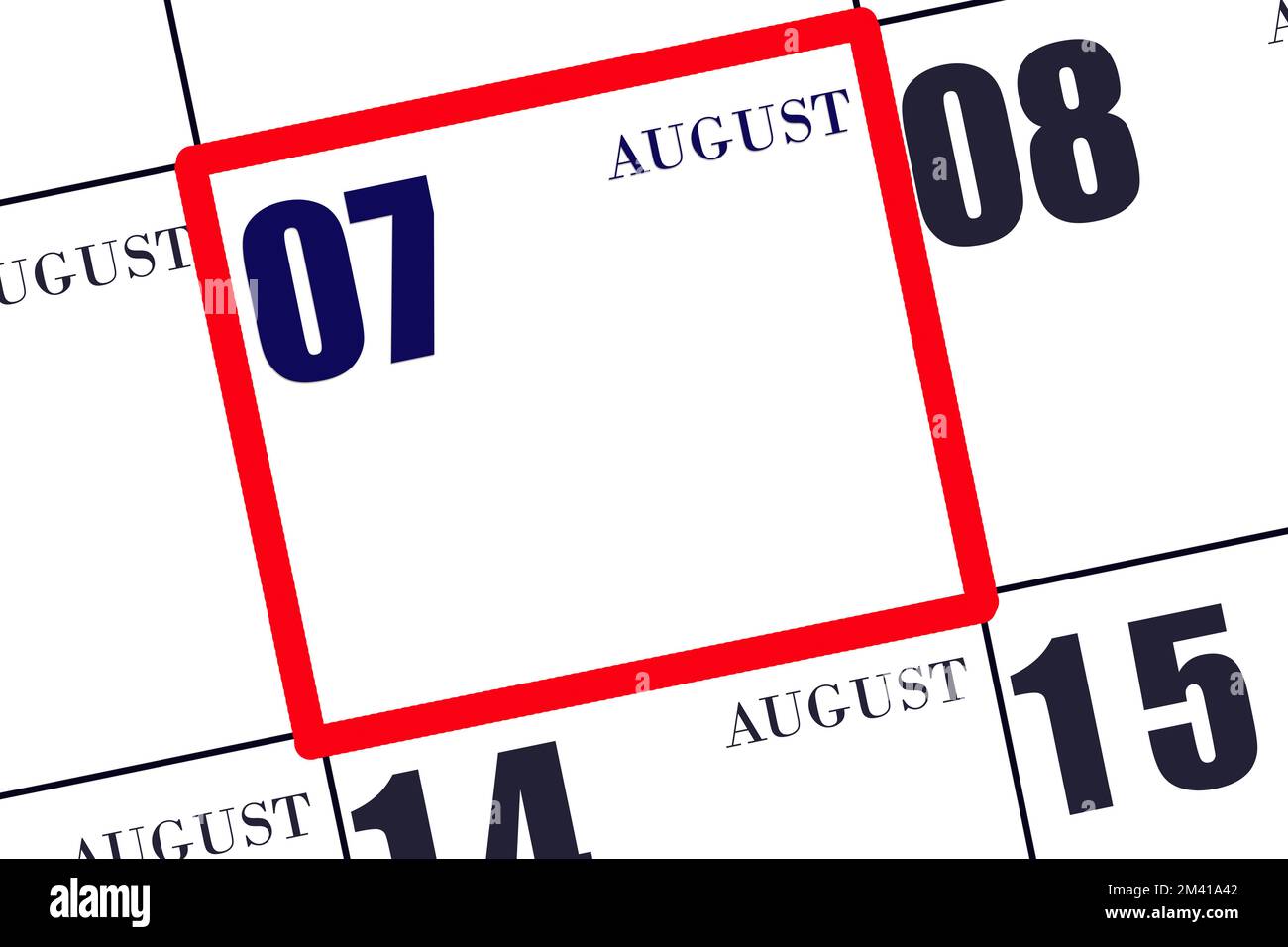 Date 8 August in a frame on the calendar, mockup, copy space. Calendar ...