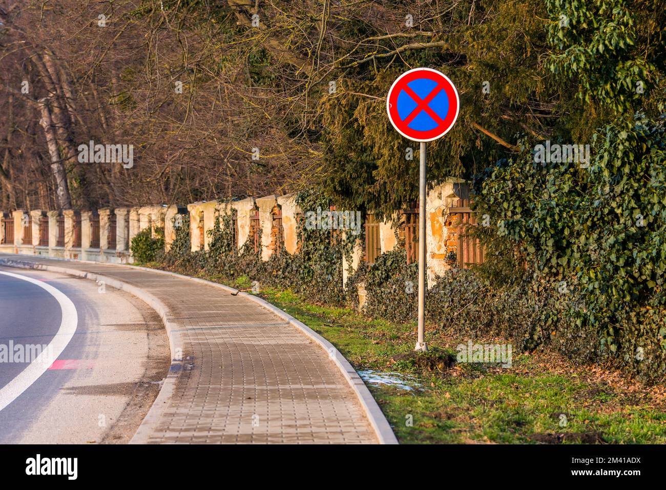 No parking sign, stay prohibited, car sign near the road and park Stock ...