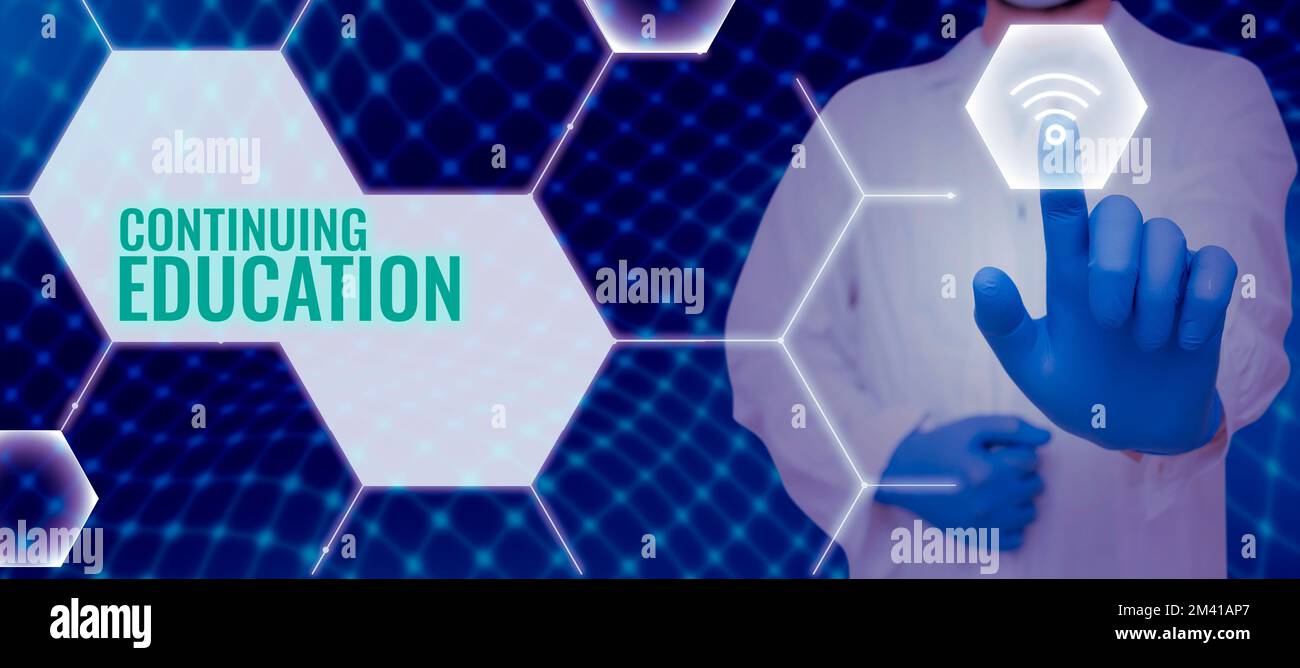 Writing displaying text Continuing Education. Concept meaning Continued ...