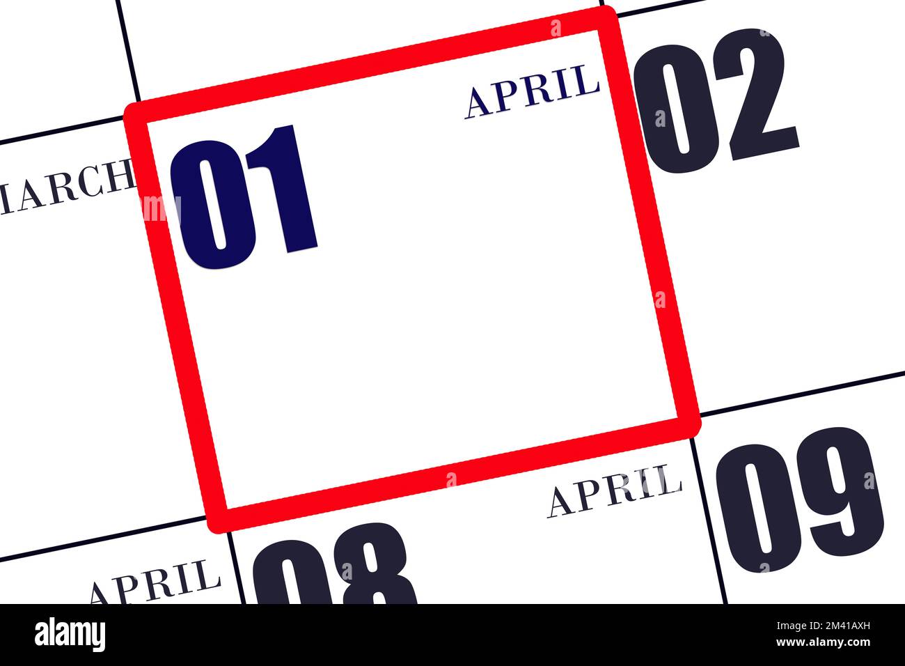 Date 2 April in a frame on the calendar, mockup, copy space. Calendar ...