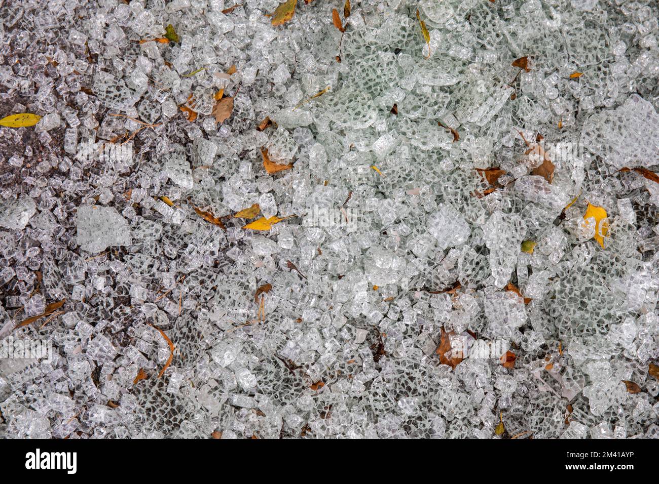 Granular chunks of a broken tempered glass on the ground Stock Photo ...