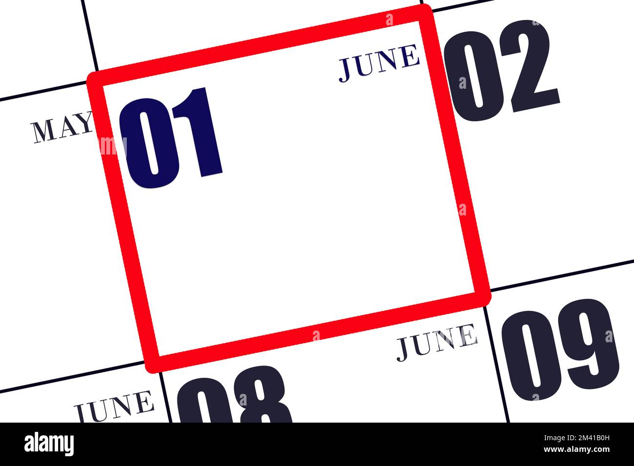 Date 1 June in a frame on the calendar, mockup, copy space. Calendar ...