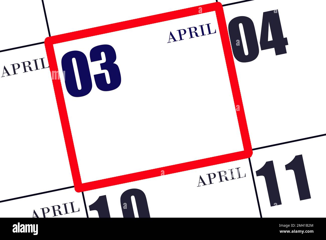 Date 4 April in a frame on the calendar, mockup, copy space. Calendar ...