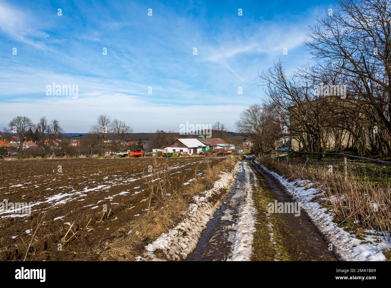 Countryside land near the field and meadow. Farm and agriculture ...