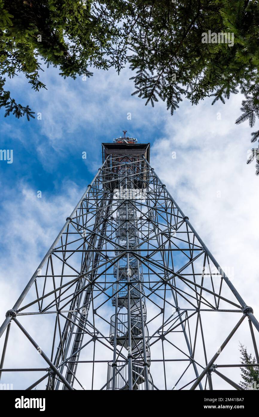 Look to transmitter telecommunication tower from the ground. GSM and ...