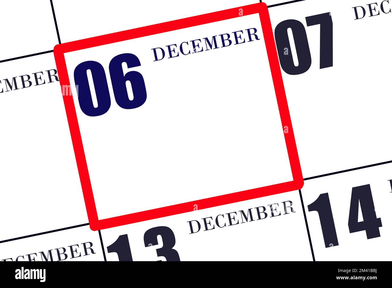 Date 6 December in a frame on the calendar, mockup, copy space ...
